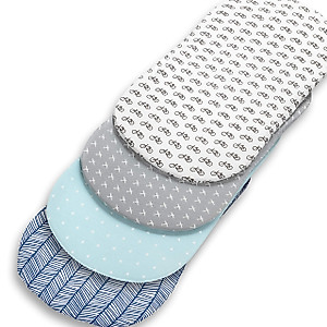 Bassinet Bed Sheets – Premium Bassinet Fitted Sheets 4 Pack – 100% Jersey Knit Cotton Cradle Sheets – Bassinet Bedding for Standard Size Oval or Halo Bassinet Pads – Bassinet Sheet for Boy & Girl