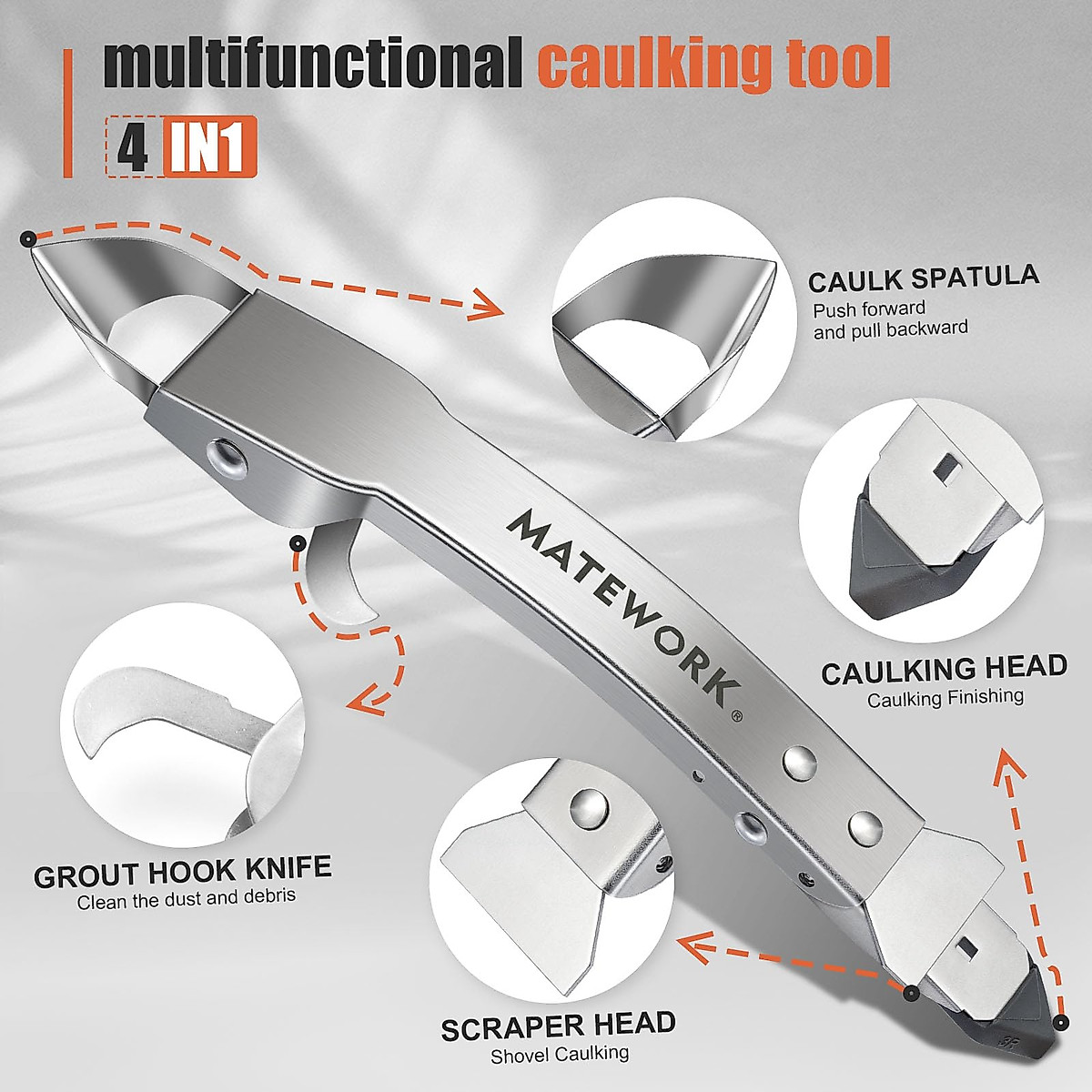 Caulking Tool Kit, Stainless Steel Caulk Remover Caulking Tool Set with Cut Resistant Gloves, Scraper, Silicone Caulking Tools, 4 in 1 Caulking Finishing Tool for Bathroom Kitchen Living Room