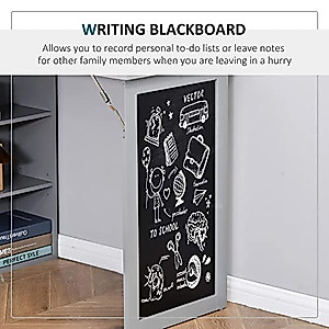 HOMCOM Fold-Out Convertible Writing Table Wall Mount Desk Cabinet with Blackboard and Side Shelf Multi-Function Home Office Workstation, Grey