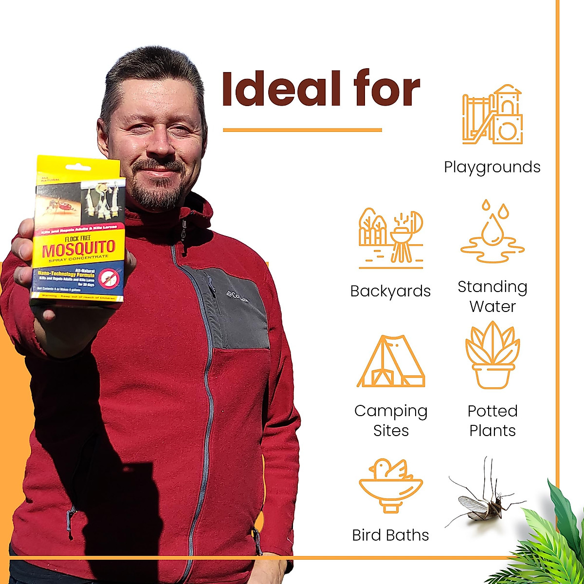 Flock Free Natural Mosquito Control Spray Concentrate, Repels Mosquitoes, Ticks, Fleas, Flies, Gnats, and Chiggers Away. Makes up to 4 Gallons! (4oz Concentrate)