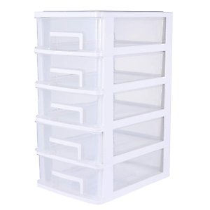 PATKAW Plastic Storage Bins Five-layer Organizer Drawers 1PC 31.4x21.1x15.2cm Drawer Type Storage Cabinet Plastic Storage Drawers 5 Drawer Plastic Storage~White Plastic Drawers (7D8X2161O17VNJLD)