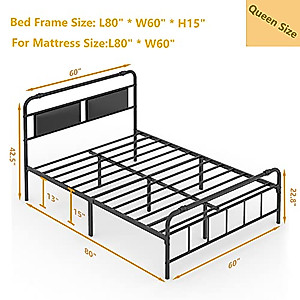 Hazena Queen Bed Frame - Queen Size Platform Bed Frame with headboard and Footboard no Box Spring Needed for Bedroom,guestroom(Black)