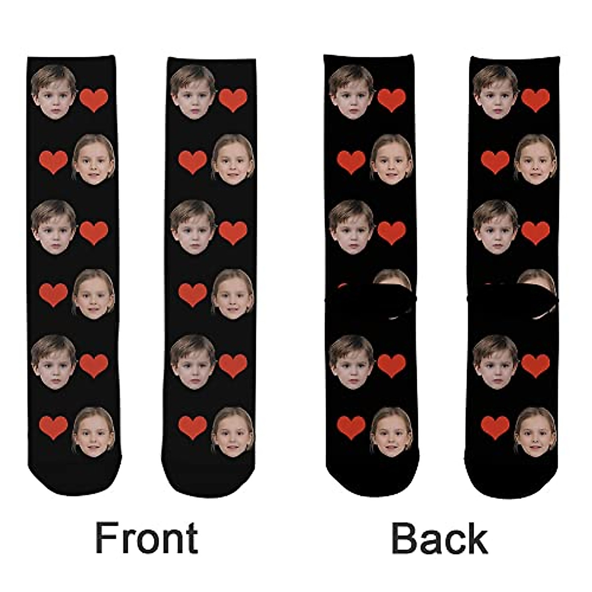 Custom Socks with Two Photo, Fun Fathers Gifts Kids Face On Socks Funny Novelty Socks Personalized Tube Socks Crazy Joke Gift for Men Dad