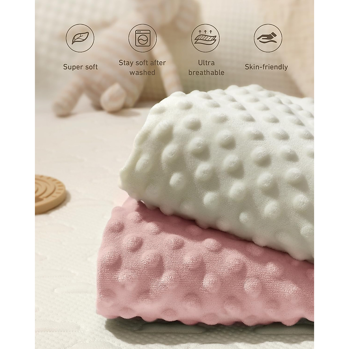 Babebay Changing Pad Cover - Ultra Soft Minky Dots Plush Changing Table Covers Breathable Changing Table Sheets Wipeable Changing Pad Covers Suit for Baby Boy and Baby Girl (Pink & Lt Gray)
