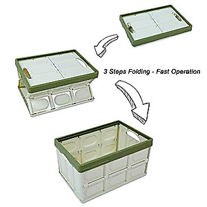 Lidded Storage Bins 2 Pack 30L Collapsible Storage Box Crates Plastic Tote Storage Box Container Stackable Folding Utility Crates for Clothes, Toy, Books,Snack, Shoe, and Grocery Storage Bin-Green