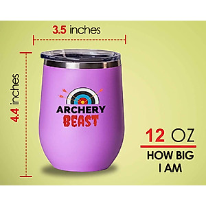 Archery Pink Wine Tumbler 12oz - Archery Bcast - Archery Shot Trainer Crossbow Compound Bow Hunting Arrow