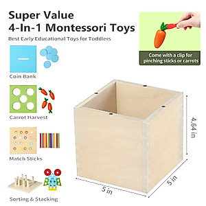 Babehey 4 in 1 Montessori Toys for 1 Year Old Boys Girls, Wooden Shape Sorter Toy, Fine Motor Skill Toys, Montessori Coin Box, Montessori Baby Toys 6-12, 12-18 Months