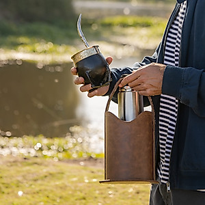 thebmate [Premium Yerba Mate Gourd Original Natural Calabash Teacup – Black Leather Wrapped Handmade in Uruguay - Mate Imperial