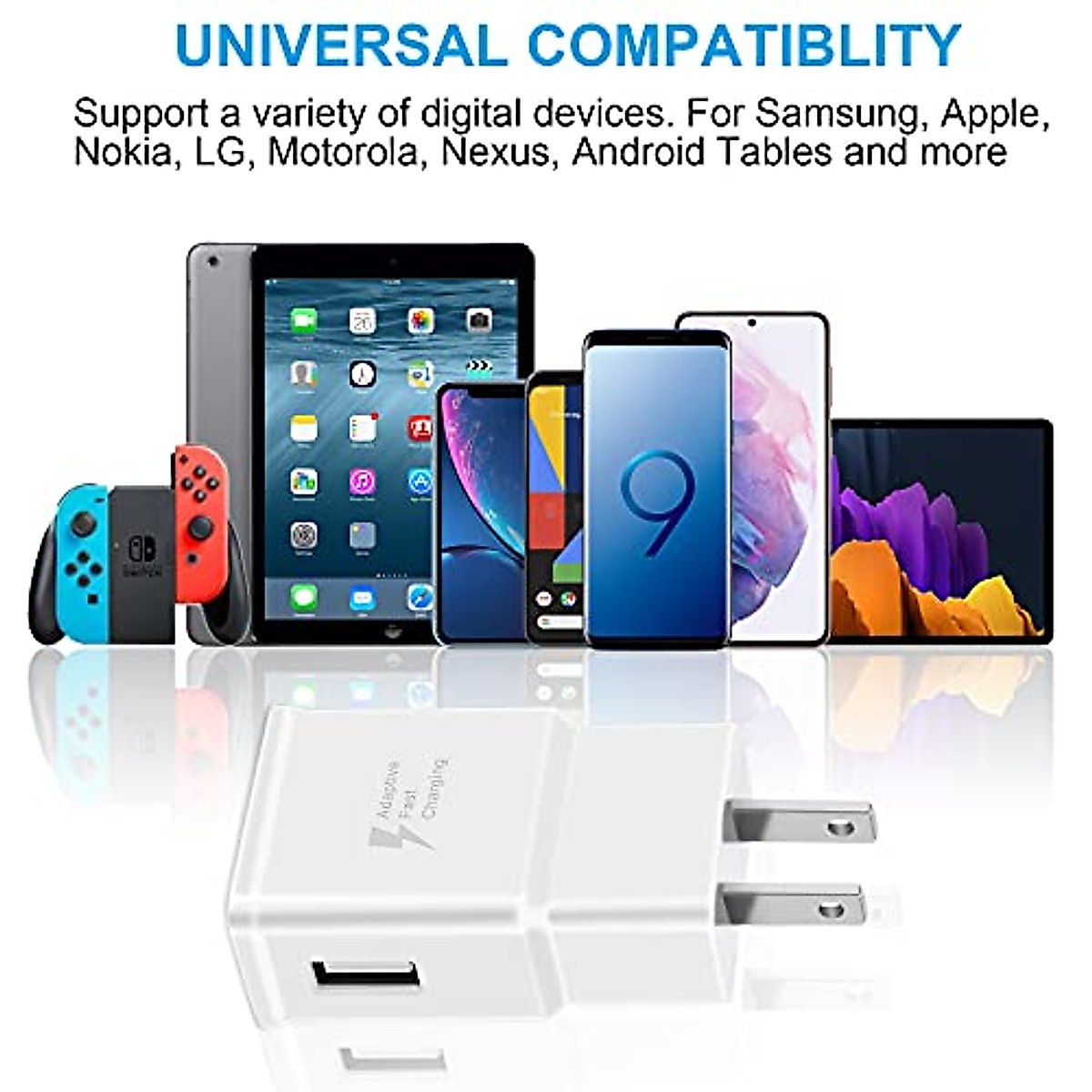 Adaptive Fast Charging Block USB Wall Charger Plug Adapter Compatible with Samsung Galaxy S21/S21+/S21Ultra/S20/Note 20/10/S10 S10e S9 S8 S7 S6 Edge Plus Active, Note 8 9 Quick Charge (2 Pack) (White)