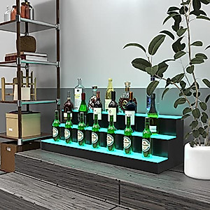 HIGOSPRO LED Liquor Bottle Display Shelf, 40 inch 3-Step Lighted Acrylic Lighted Bar Shelf for Home, Commercial Bar, Acrylic Lighted Bottle Display Stand with RF Remote