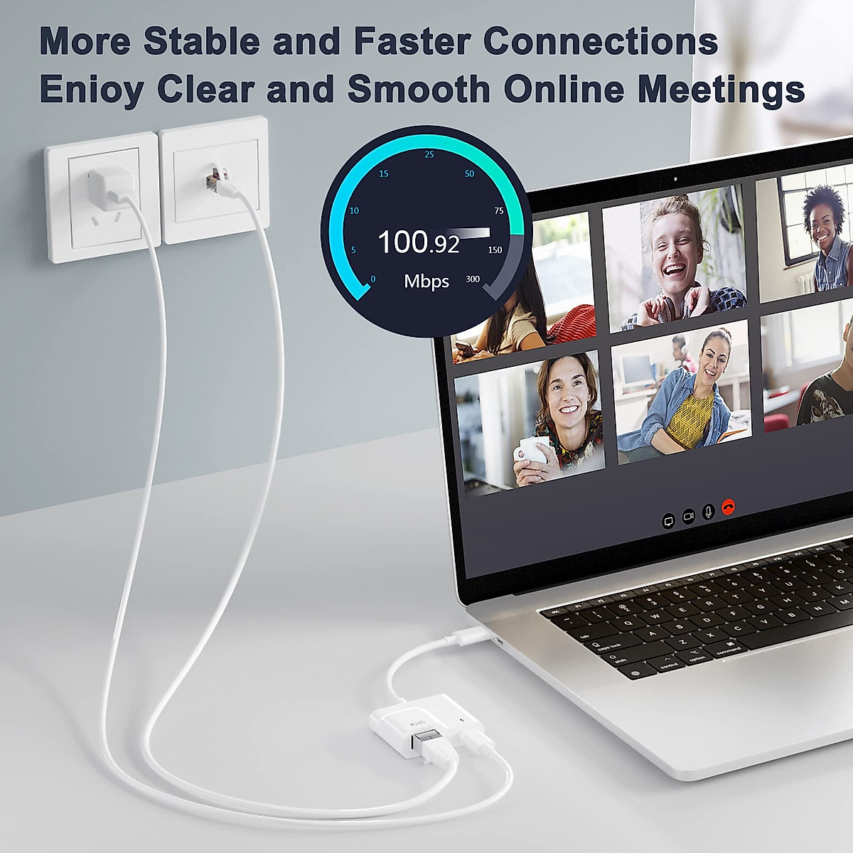 USB C to Ethernet Adapter, UWECAN 2 in 1 USB C to RJ45 Adapter with 60W PD Type-C Charge Port Supports 10/100Mbps Ethernet Network, Compatible for iPhone 15/16/Android/i-Pad Pro/Mac/Galaxy