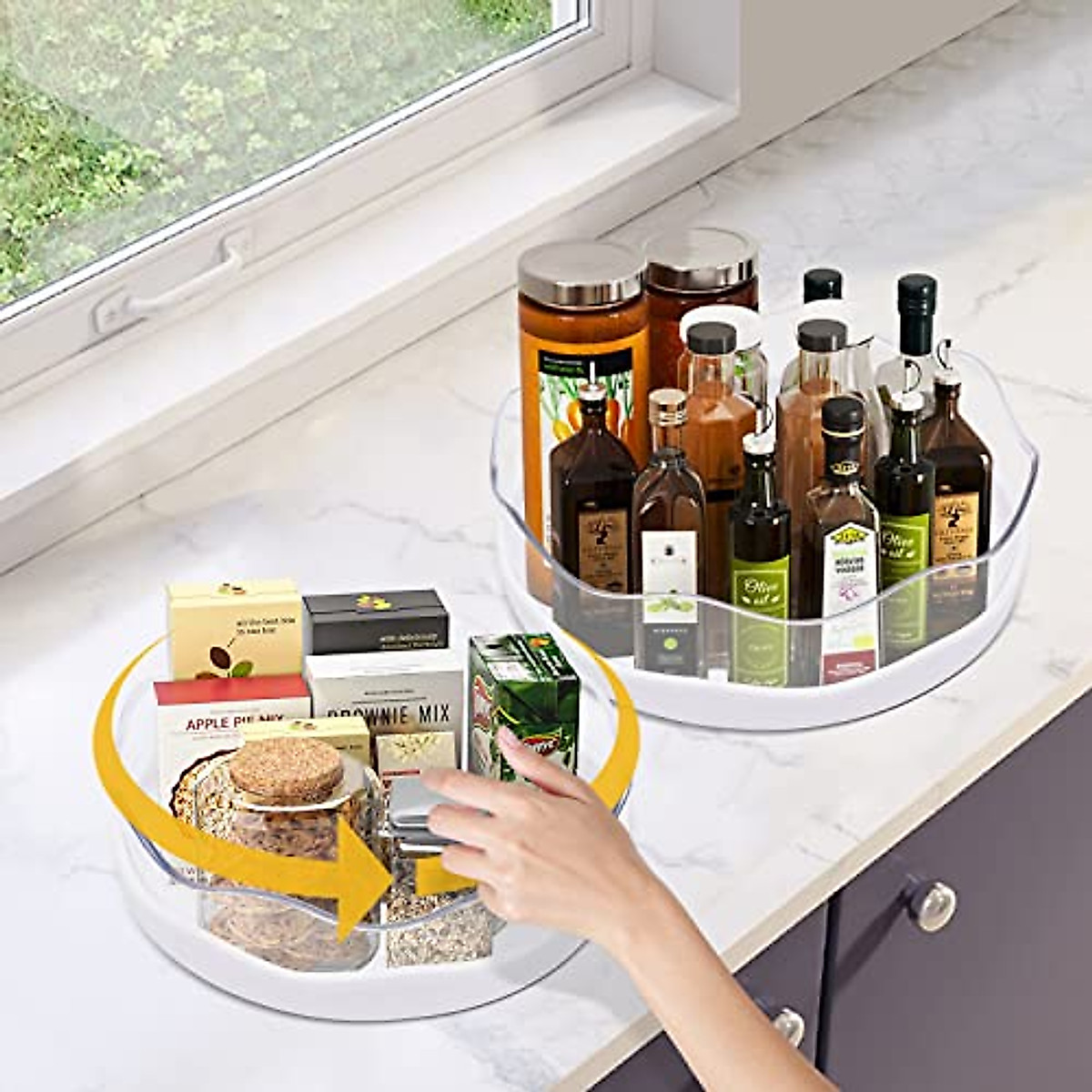 2Pack Lazy Organizer(9In+11In), Lazy Rotating Makeup Organizer, Cosmetic Display Cases, Perfume Organizer, Lazy Turntable for Cabinet, Spice Rack, Bathroom Organizer, Desk Organizers-Milky White