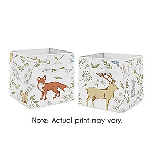 Sweet Jojo Designs Woodland Animal Toile Foldable Fabric Storage Cube Bins Boxes Organizer Toys Kids Baby Childrens for Collection Set of 2