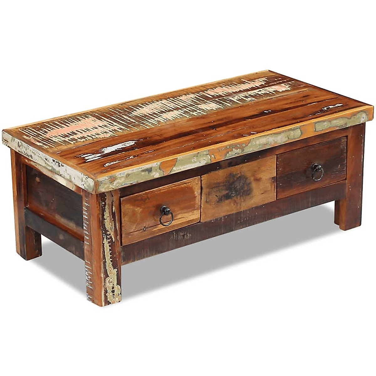 QJBSAVVA Coffee Table Drawers Solid Reclaimed Wood 35.4"x17.7"x13.8",Industrial Tables Floor Standing Table Cocktail Table Suitable for Meeting Rooms, Reception Rooms, Offices