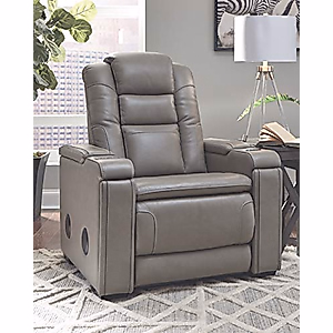 Signature Design by Ashley Boerna Leather Power Recliner with Adjustable Headrest, Bluetooth Speakers & Wireless Charger, Gray 41D x 37W x 44H in