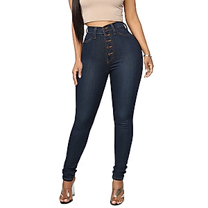 KUNMI Womens Curvy High Waist Stretch Butt Lifting Skinny Colombian Jeans Dark Wash