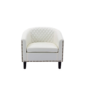 Accent Barrel Chair with Nail Head, Stylish Reading Armchair, Rivet Chair for Waiting Room, Leather Side Chair with Wood Legs,Modern Club Padded Chair for Living Room, Bedroom, Home & Office (White)