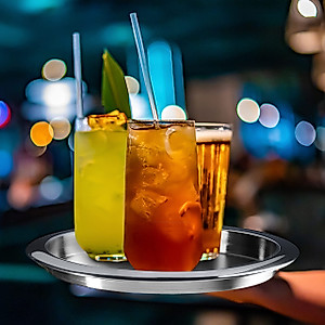 Oggi Round Tray Steel 14" - Ideal Coffee Table Tray, Decorative Tray, Tea Tray and Bar Serving Tray Stainless Steel, (7063.)