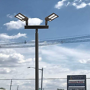 1000LED LED Low Profile Bullhorn with 2 Arms, Adapter Tenon Bullhorn, LED Shoebox Parking Light, Street Light, Parking Lot Pole Bracket