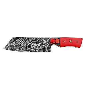 Damascus Steel Hunting Knife - Fixed Blade Knives with Sheath - Firm Grip Handle Made of Rose Wood (Mac)