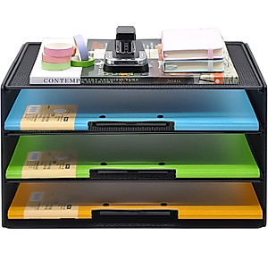 COSYAWN Paper Letter Tray Organizer, 3 Tier Mesh File Tray Desktop Paper Sorter, Black