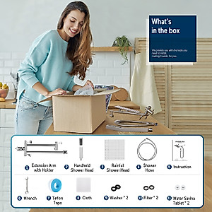 Shower Head with Handheld, MUFECO 8'' All Metal Rain Shower Head High Pressure Dual Square Shower Head Combo with Adjustable Extension Arm and 3 Spray Settings Anti-leak with Holder/Hose