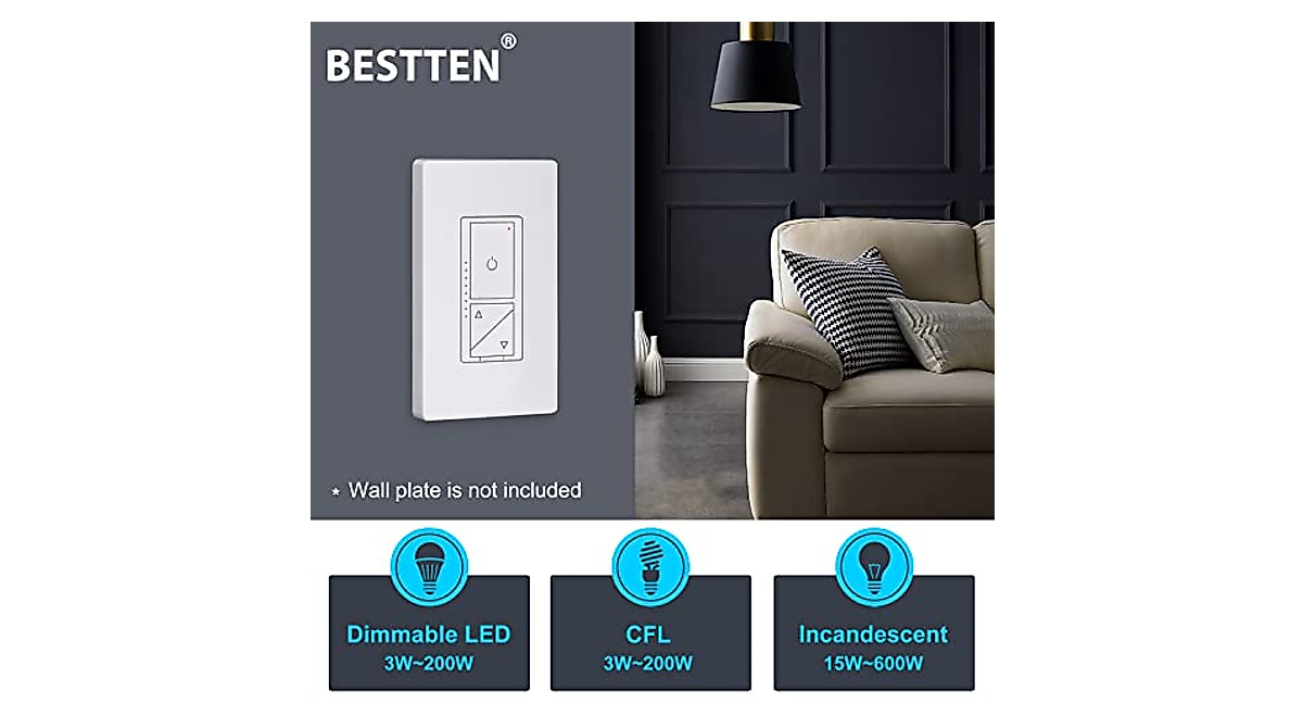 BESTTEN Super Slim Digital Led Dimmer Switch with Air Gap Power Cut Off ...