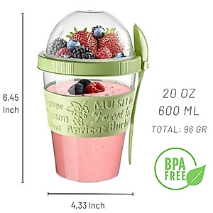 Fairway Finds 4 Pack of 20 oz Yogurt Parfait Cups With Lids Reusable Crunch Cup Portable Cereal Cup Meal Planning Containers Milk Granola Yoghurt Carrying Container Cereal on the go Lids and Spoons