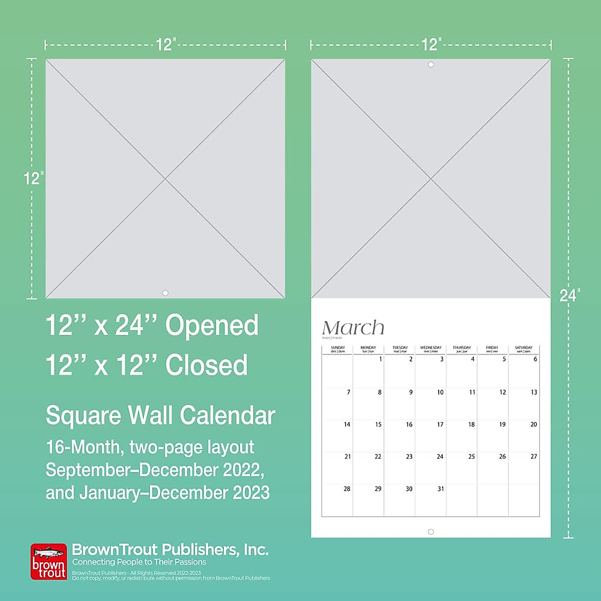 Large Print | 2023 12 x 24 Inch Monthly Square Wall Calendar | BrownTrout | Easy to See Large Font