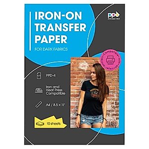 PPD Inkjet PREMIUM Iron-On Dark T Shirt Transfers Paper LTR 8.5x11" pack of 10 Sheets (PPD004-10)