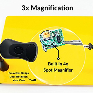 QuadHands LED 3x Magnifier w/ Light | Helping Hands Soldering Third Hand | Flexible Gooseneck Arm | Attach Magnetic Arm To Metal Stand or Surfaces | Scratch-Resistant Lens | Batteries Incl. | USA Made