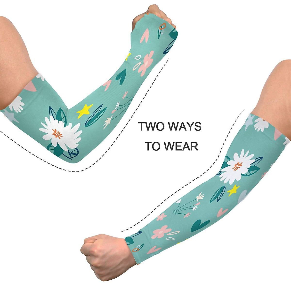 JUNZAN Gardening Arm Sleeves Sun Protection Cooling Sleeves for Women with Thumb Hole Garden Flower Plants Botanical Green Pattern