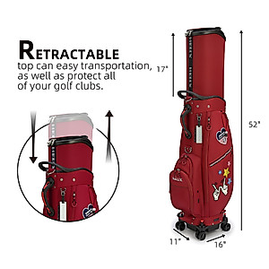 HELIX Women's Golf Bag with Wheels and Retractable Cover, Easy to Carry and Travel (Red)