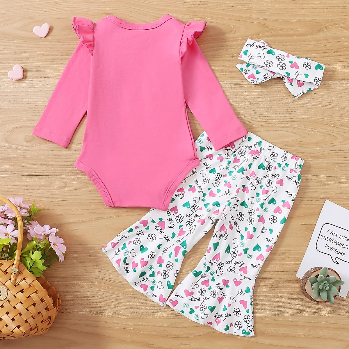 MoryGooder Baby Girl My 1st Valentines Day Outfit Baby Girl Valentines Day Outfit (Pink-Bell Bottoms,3-6 Months)