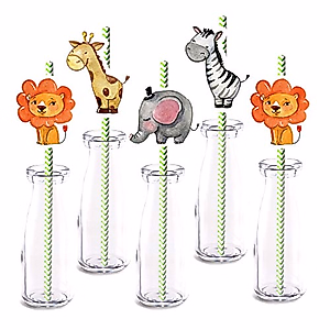 Jungle Animals Party Straw Decor, 24-Pack Safari Zoo Wild Animal Baby Shower Or Kids Birthday Paper Decorative Straws