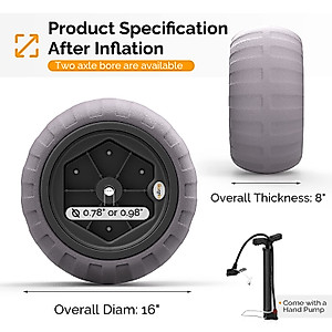 Bonnlo 16" Balloon Wheels, 2 Pack Replacement Beach Sand Tires for Axle with 0.98" Diameter, Retrofit to Beach Wagon, Fishing Cart, Rolling Walker, Wheelchair with Bearing, Free Air Hand Pump