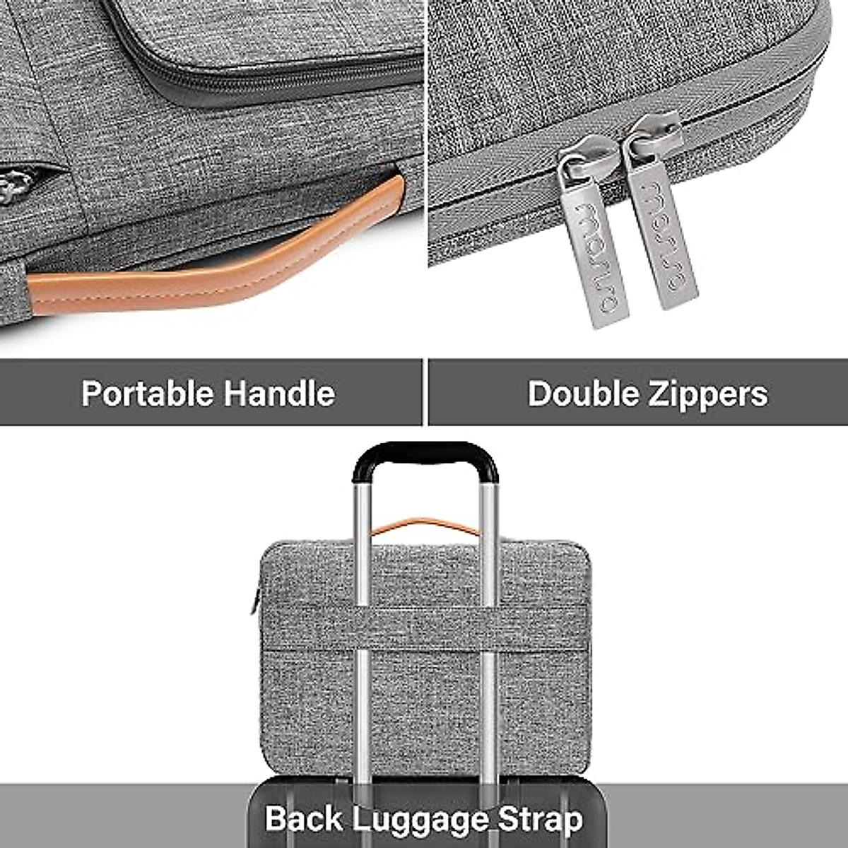 MOSISO 360 Protective Laptop Sleeve Compatible with MacBook Air/Pro, 13-13.3 inch Notebook, Compatible with MacBook Pro 14 inch 2023-2021 M2 M1, Side Open Bag with 2 Accessory Pockets&Handle&Belt,Gray