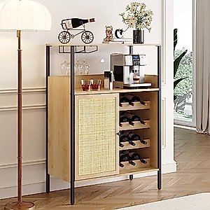 Yechen Wine Bar Cabinet with Storage for Liquor and Glasses, FreeStanding Wood Coffee Bar Cabinet with Wine Rack, Metal Sideboard Buffet Cabinet