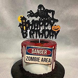 Halloween Birthday Cake Topper for Skull Wizard Witches Ghost Spooky house boo Cat Zombie Pumpkin Tombstone Theme Boys Girls Kids Men Women Happy Birthday Baby Shower Party Decorations Event Supplies