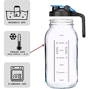 64 OZ Mason Jar Pitcher Wide Mouth 64 oz Mason Jar Pitcher with Airtight Lid and metal lid and band - 2 Quart Pitcher for Iced Tea, Sun Tea, Juice, Coffee (Blue)