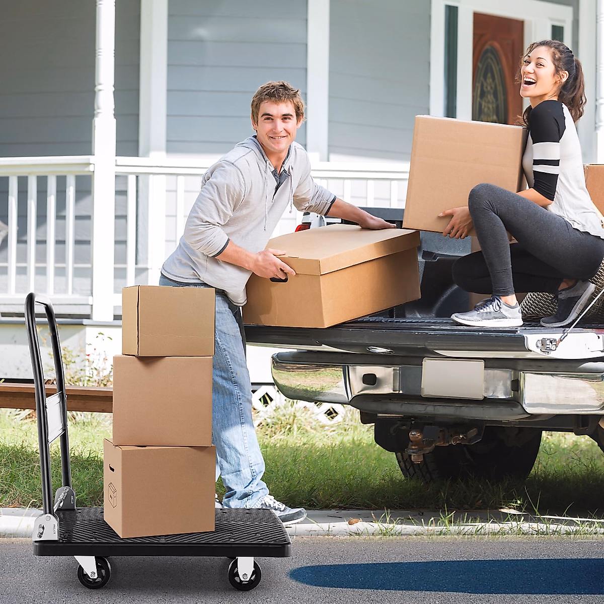 Toolsempire Foladable Push Cart Dolly, 440 lbs Heavy Duty Moving Platform Hand Truck with 360° Swivel Wheels, Moving Flatbed Cart Platform Dolly Cart for Groceries, Warehouse