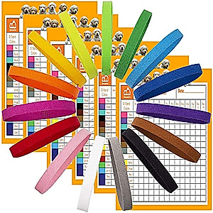 GAMUDA 15 Newborn Puppy Collars – 6 Record Keeping Charts – Super Soft Nylon Whelping Puppy Collars - Adjustable Litter Collars for Pups – Assorted Colors & Identification Collars