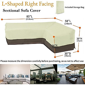 LBW Patio Furniture Cover L Shaped,58''WX85''L Outdoor Sectional Cover Waterproof,420D Veranda Garden Lounge Sectional Sofa Cover Right Facing with Air Vent and Strap,Beige&Coffee