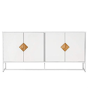 RASOO Buffet Cabinet White 4 Doors Modern Kitchen Buffet Storage Sideboard Cabinet Credenza Cabinet Cupboard with Adjustable Shelves