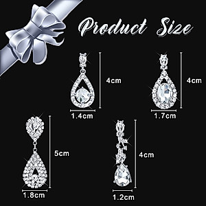 Thunaraz 4 Pairs Clip on Earrings for Women Crystal Teardrop Wedding Earrings Clip on Rhinestone Formal Chandelier Dangle Earrings for Brides Bridesmaids Stylish Non Pierced Jewelry