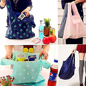 Pack of 6 Reusable Grocery Bags Set, Grocery Tote Foldable into Attached Pouch, Reinforced Polyester Reusable Shopping Bags, Washable, Durable and Lightweight
