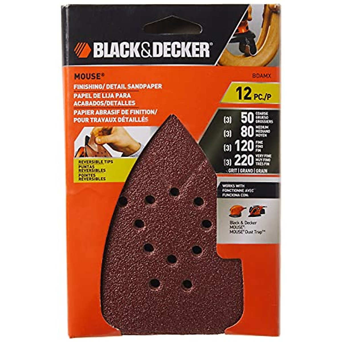 BLACK+DECKER Sandpaper Assortment for Mouse Sander, 12-Pack (BDAMX)