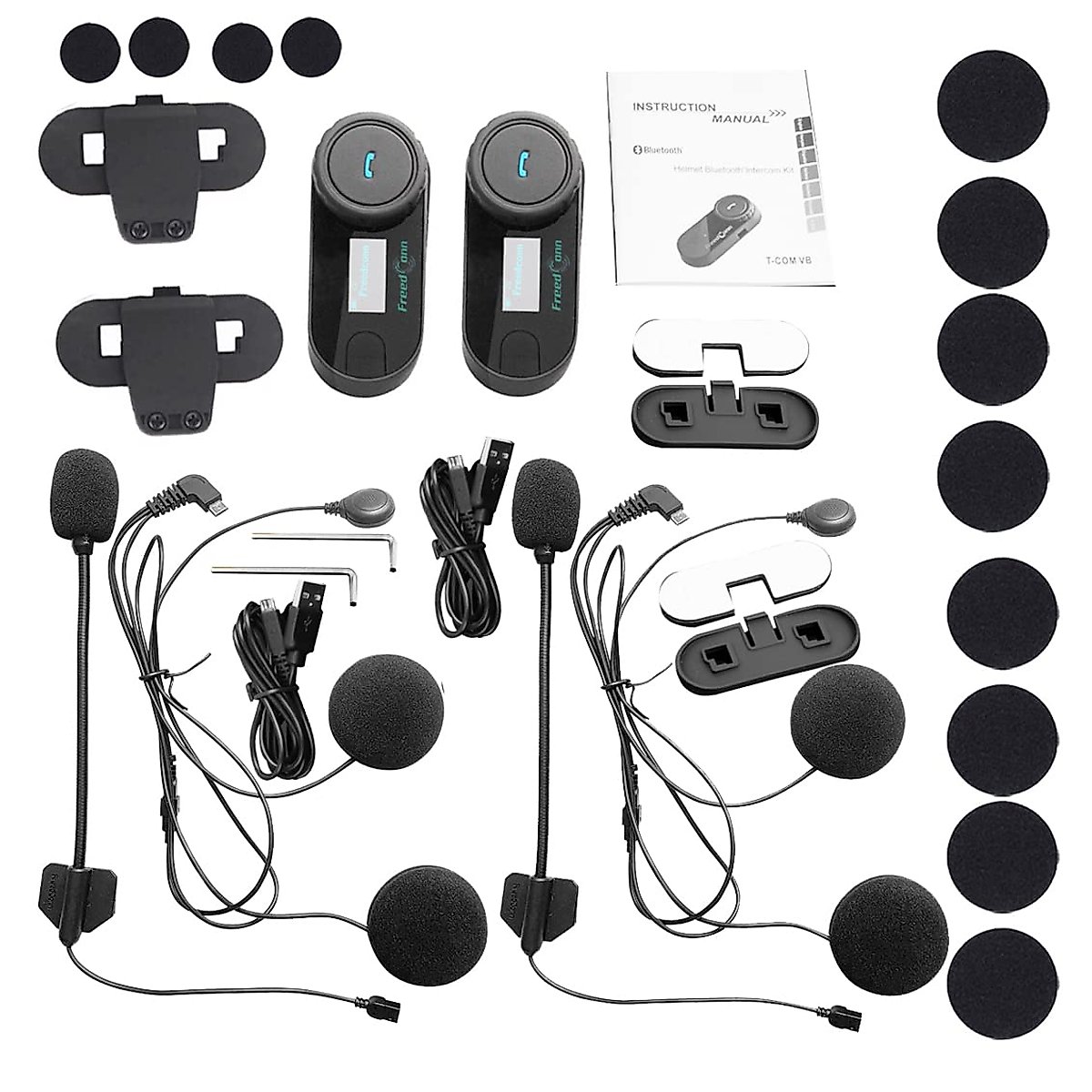 FreedConn 2pcs TCOM-SC Motorcycle Intercom Headset Speakers,2-3 Riders Helmet Bluetooth Intercom, Universal Communication Systems with Music Sharing/LCD Screen/FM Radio/Mobile Phone/GPS/Waterproof