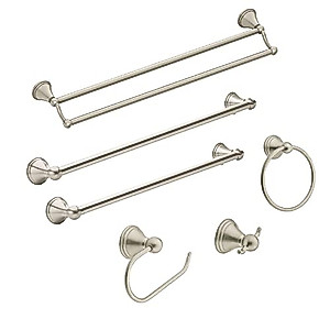 Moen Preston Collection Brushed Nickel 24-Inch Bathroom Single Towel Bar, Wall Mounted Hand or Body Towel Rack, DN8424BN