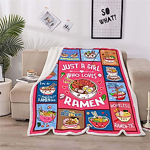 Juirnost Ramen Throw Blanket Just A Girl Who Loves Ramen Blanket Ramen Soup Throw Blanket Ramen Boba Blanket Gift for Girls Loves Noodles Super Soft Lightweight Blankets 50" x 60"